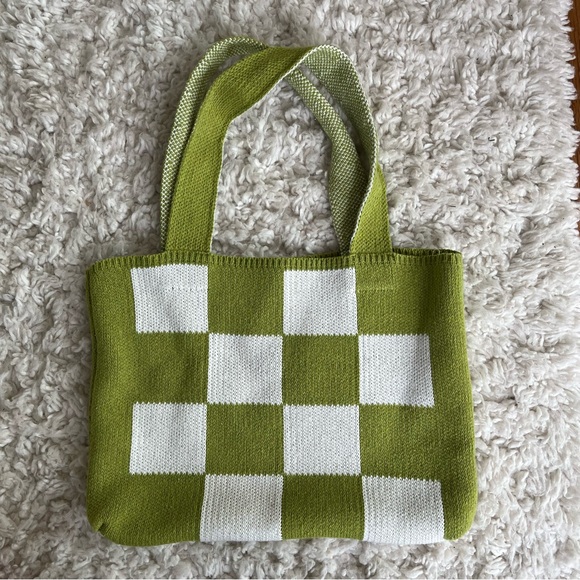 kai stone | Bags | Olive Green And White Checkered Tote With Sturdy ...